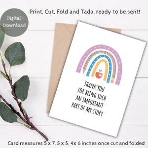 Printable Thank You Teacher Appreciation Card Digital Teacher Birthday ...