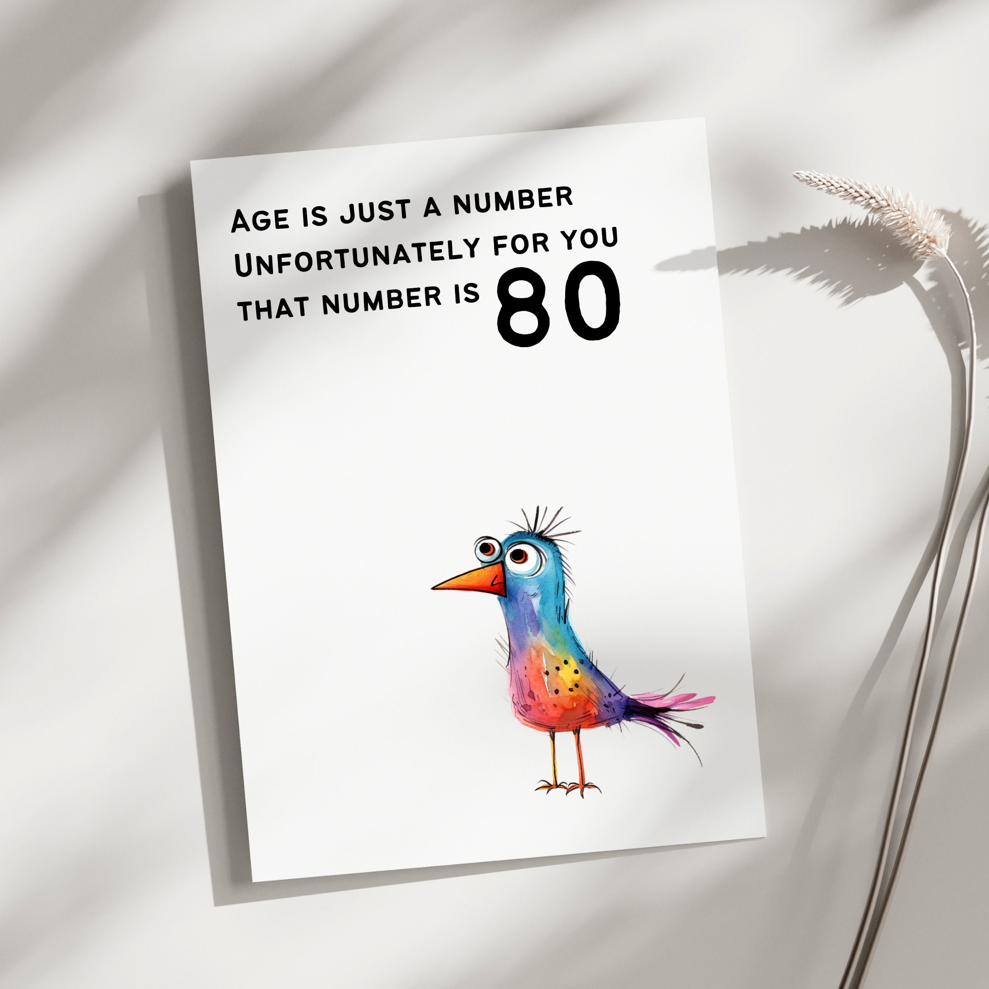 80th Birthday Card, Funny 80th Birthday Card, Happy 80th Card, Bird ...