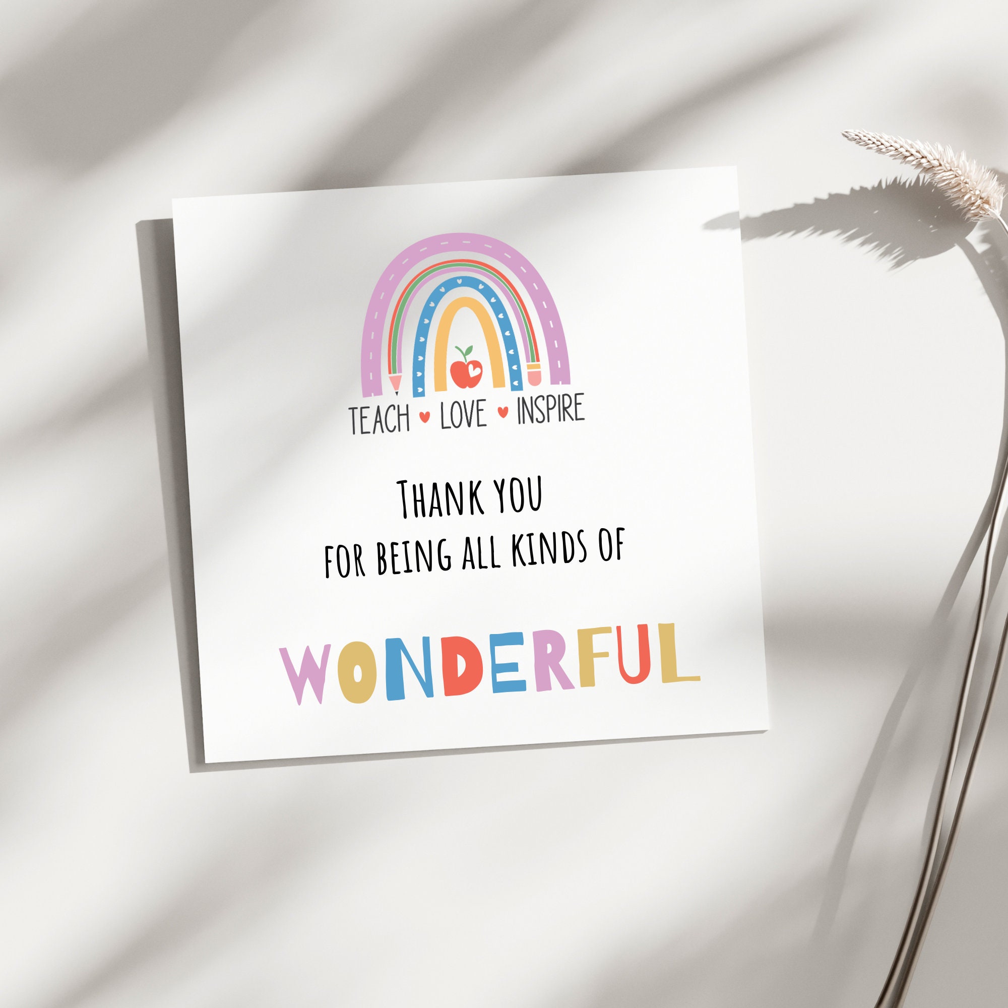 Printable Thank You Teacher Appreciation Card Digital Teacher Birthday ...