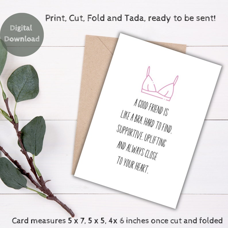 Printable Best Friend Card, Friend is Like a Bra, Just Because Card ...