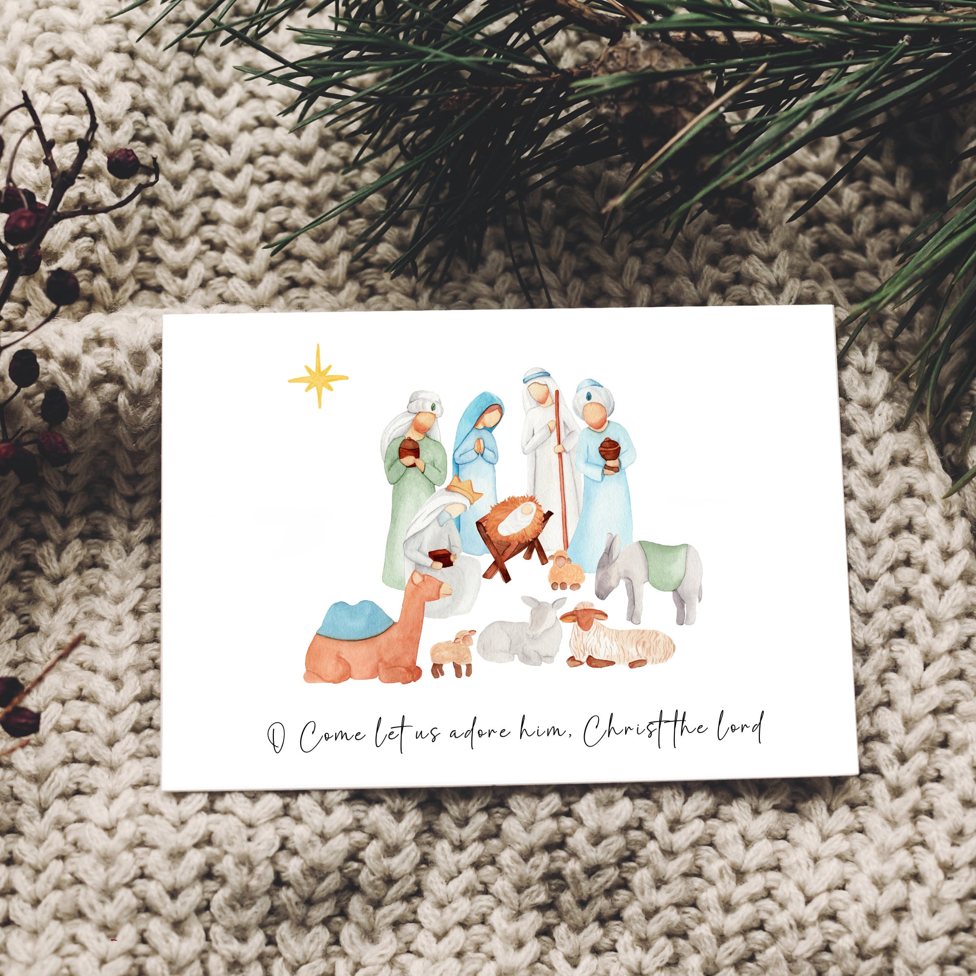 Printable Christmas Card, Nativity Scene, Watercolor Nativity ...
