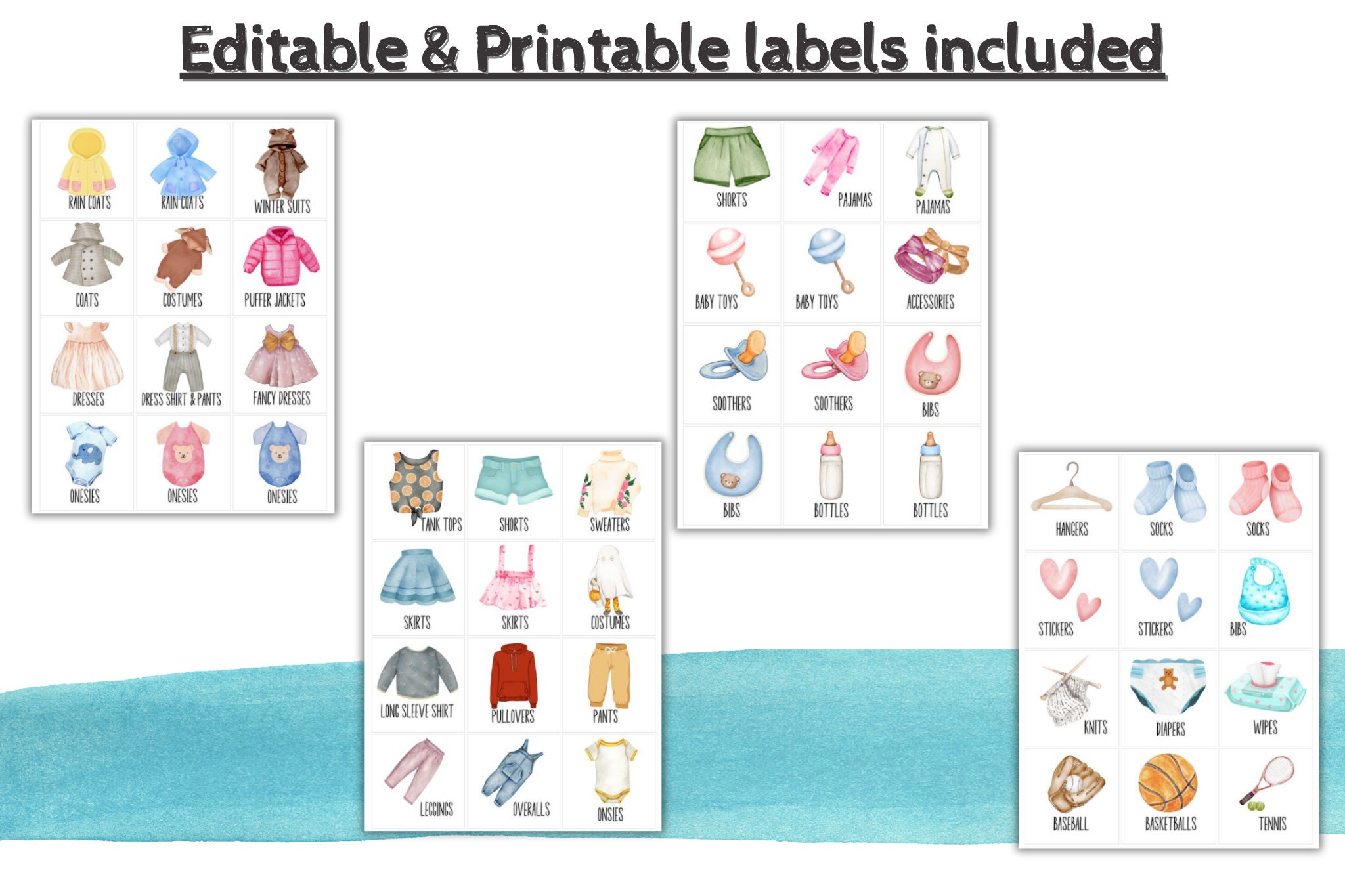 Printable Editable Watercolor Labels Kids Clothes Dresser Toy - Etsy