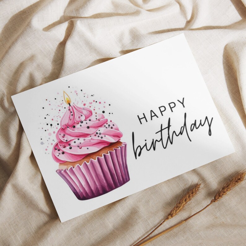 Printable Birthday Card, Cupcake Card, Watercolor Cupcake Birthday Card ...