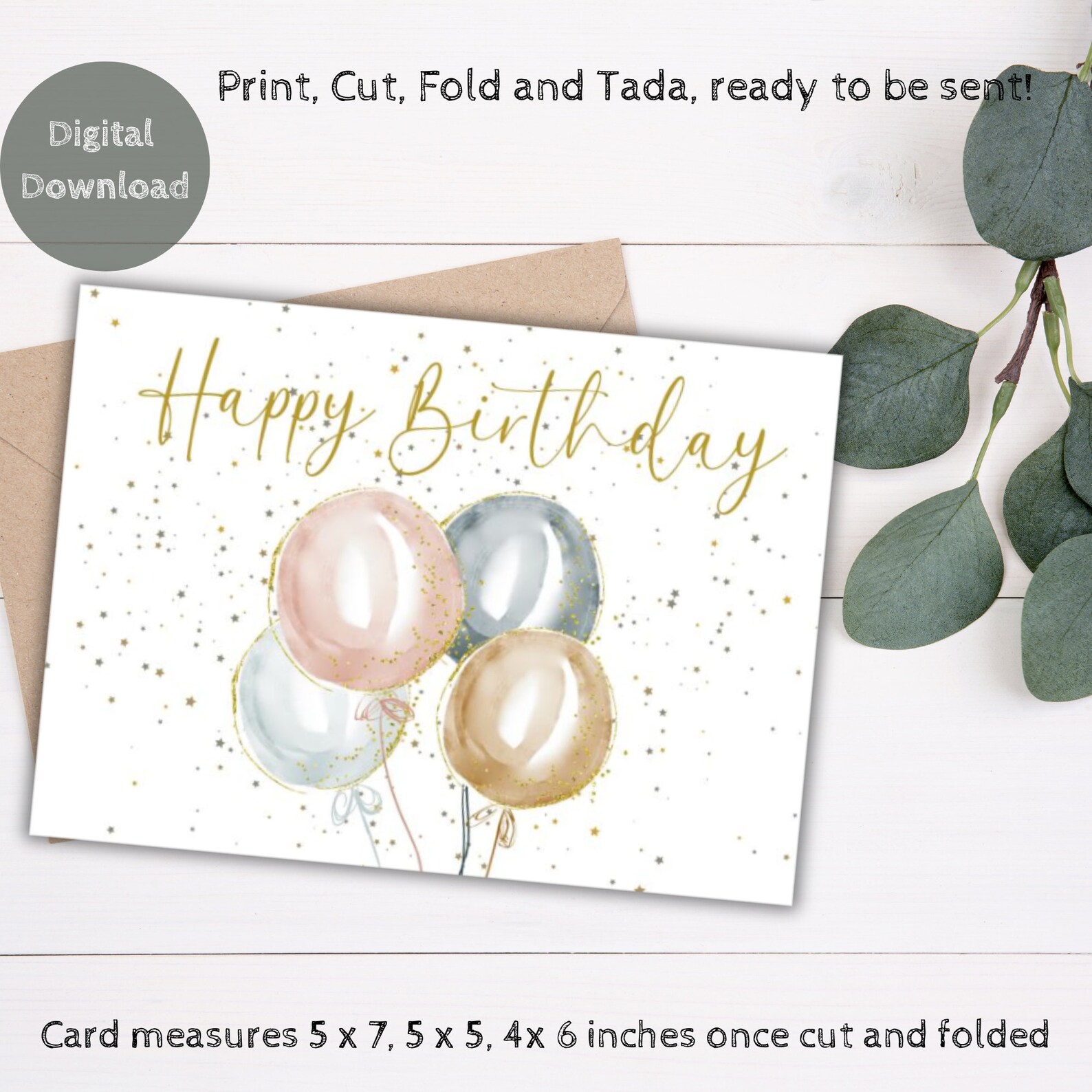 Printable Birthday Card, Digital Download Card, Printable Birthday ...