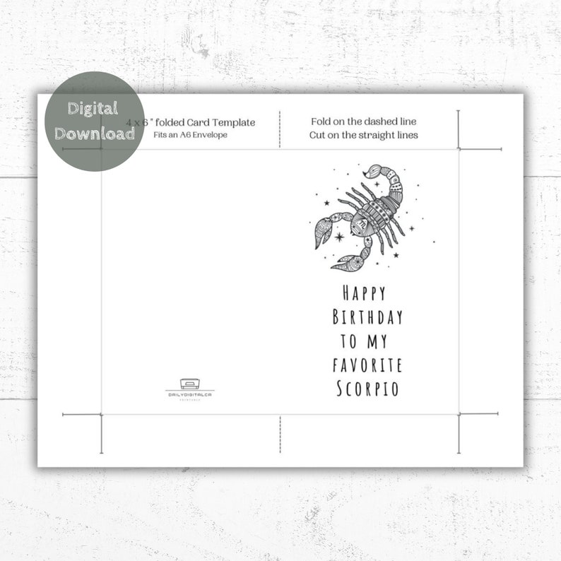 Scorpio Zodiac Birthday Card Printable Zodiac Birthday Card - Etsy