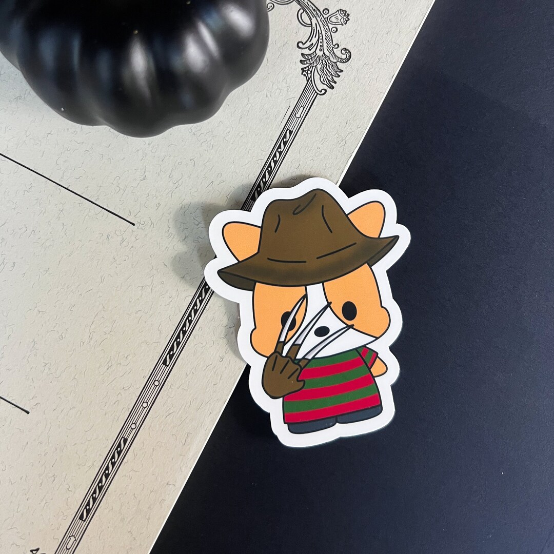 Cute Kawaii Halloween Freddy Krueger Corgi Cookie Vinyl Diecut Sticker ...