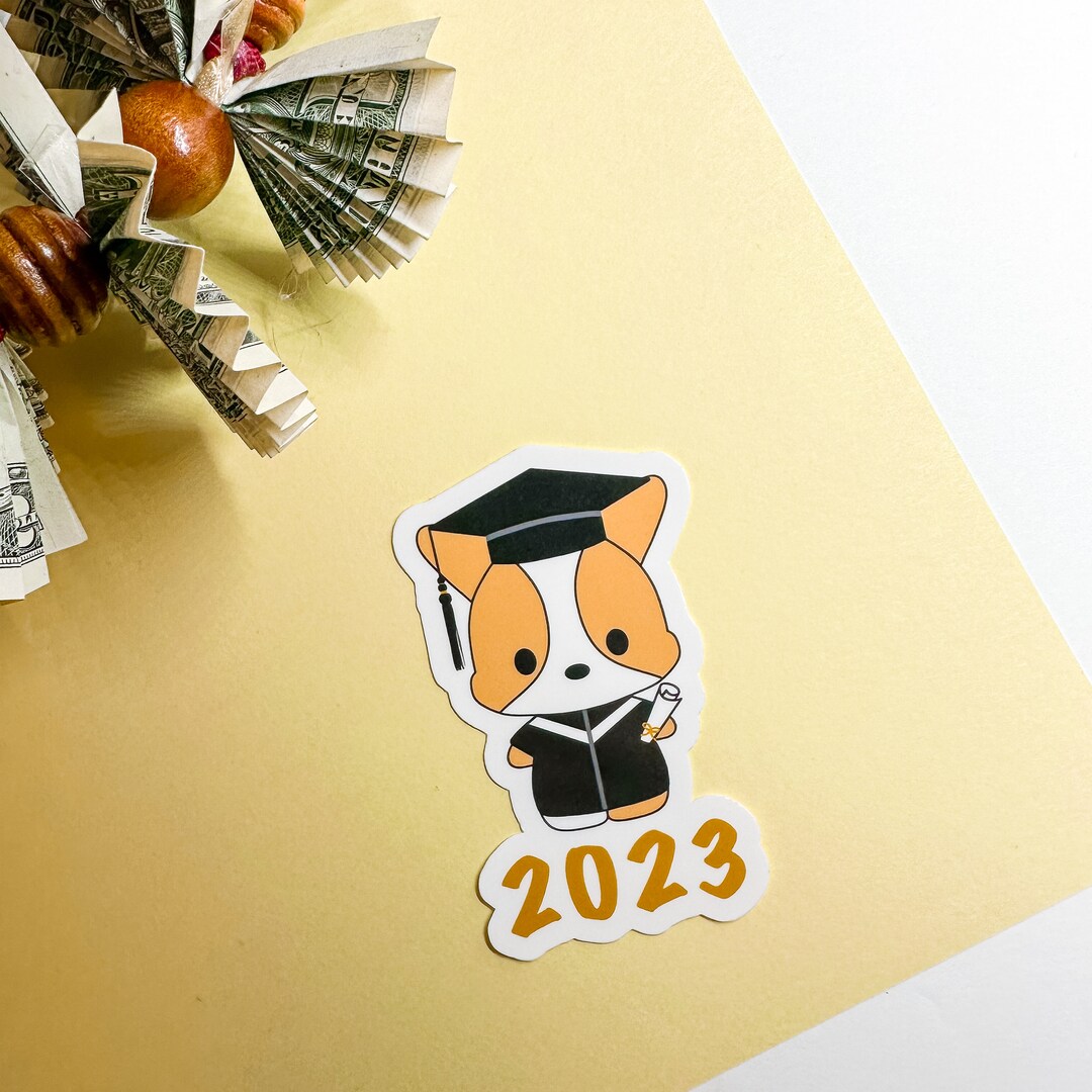 2023 Graduation Gown Grad Cute Kawaii Corgi Cookie Vinyl Diecut Sticker ...