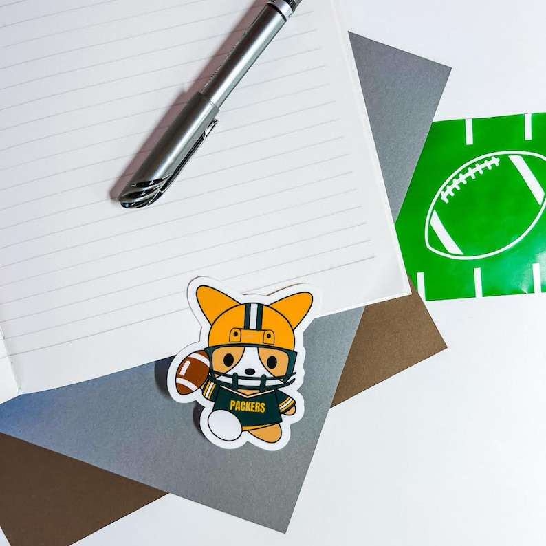 Football Packers Cute Kawaii Corgi Cookie Vinyl Diecut Sticker With ...