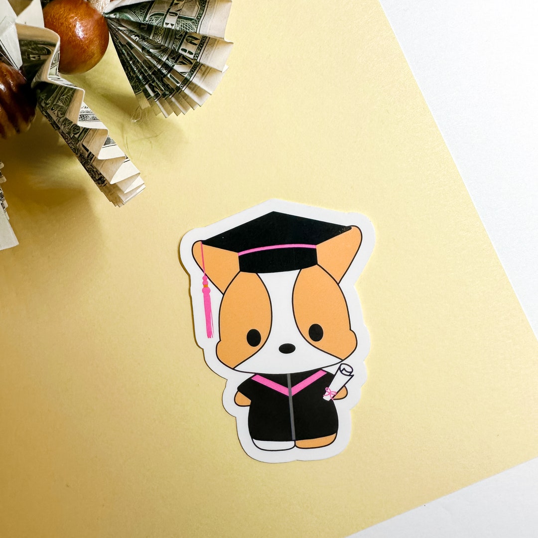 Pink Graduation Gown Grad Cute Kawaii Corgi Cookie Vinyl Diecut Sticker ...