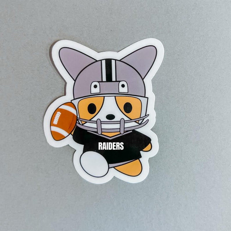 Football Raiders Cute Kawaii Corgi Cookie Vinyl Diecut Sticker With ...