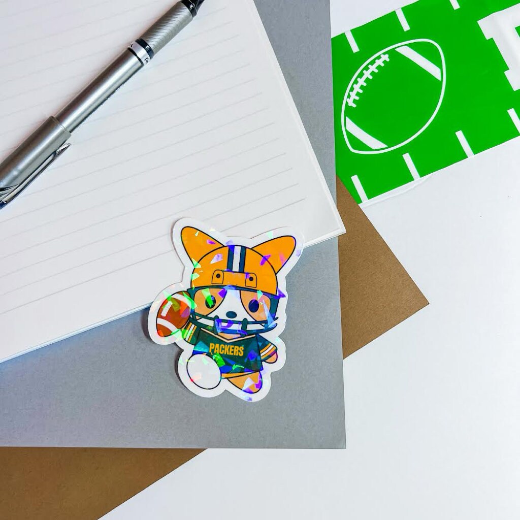 Football Packers Cute Kawaii Corgi Cookie Vinyl Diecut Sticker With ...