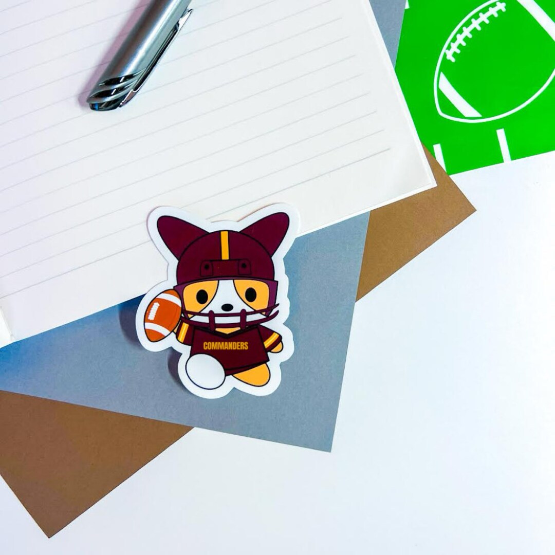 Football Commanders Cute Kawaii Corgi Cookie Vinyl Diecut Sticker With ...