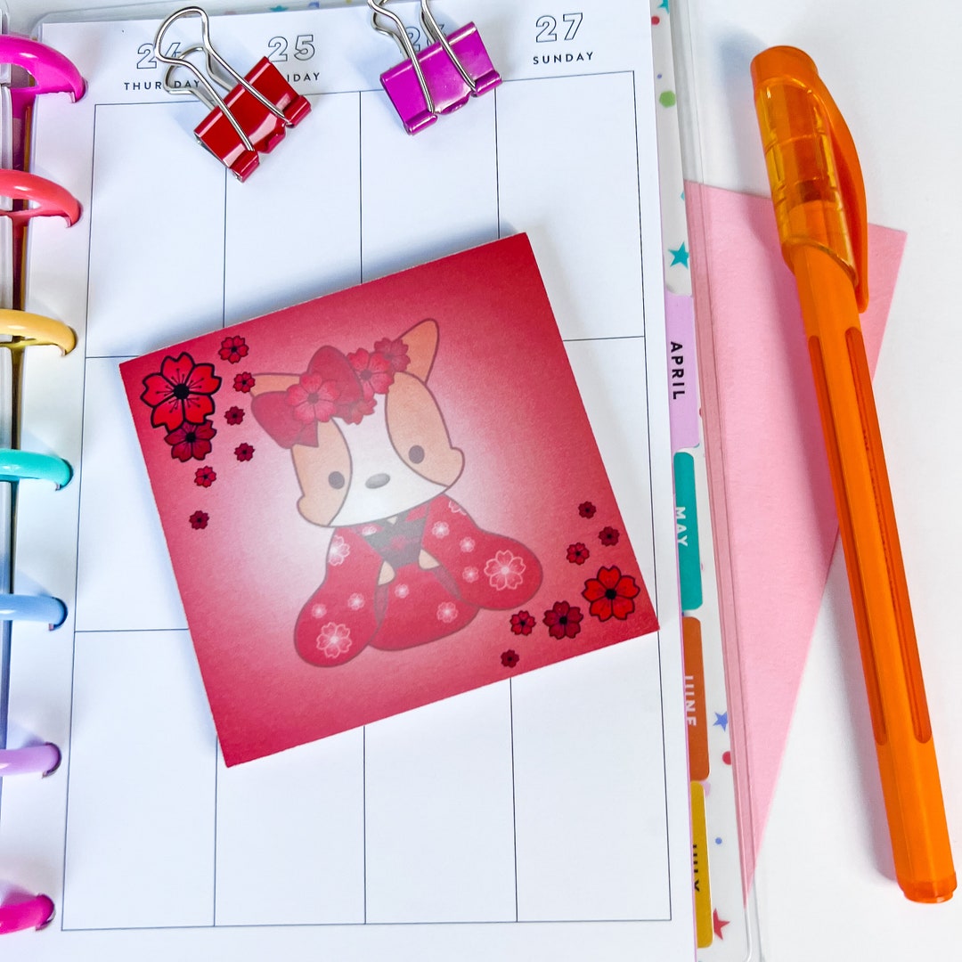 Cute Kawaii Stationary Sticky Notes Notepad Corgi Kimono Cookie Red - Etsy