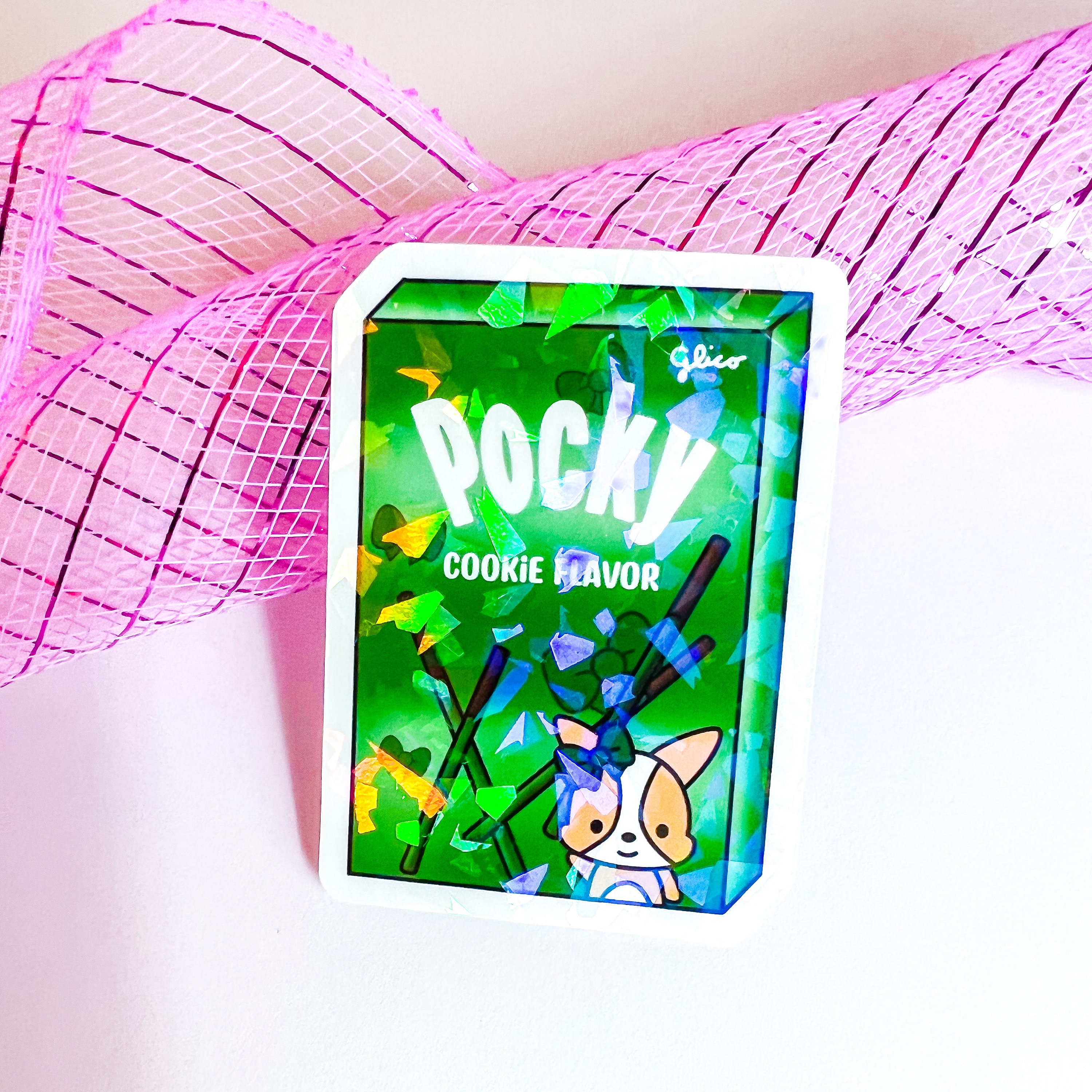 Green Pocky Asian Snacks Cute Kawaii Corgi Cookie Vinyl Diecut Sticker ...