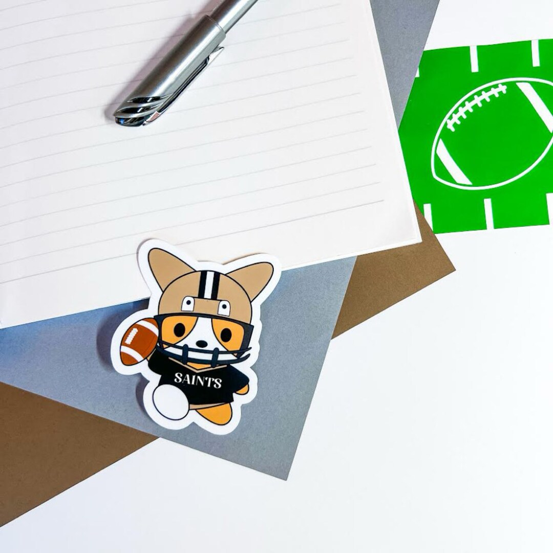 Football Saints Cute Kawaii Corgi Cookie Vinyl Diecut Sticker With ...