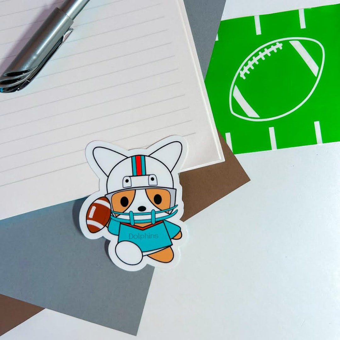 Football Dolphins Cute Kawaii Corgi Cookie Vinyl Diecut Sticker With ...