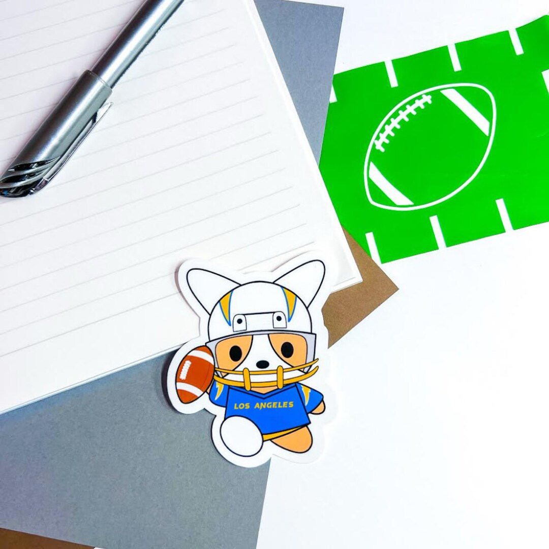 Football Chargers Cute Kawaii Corgi Cookie Vinyl Diecut Sticker With ...