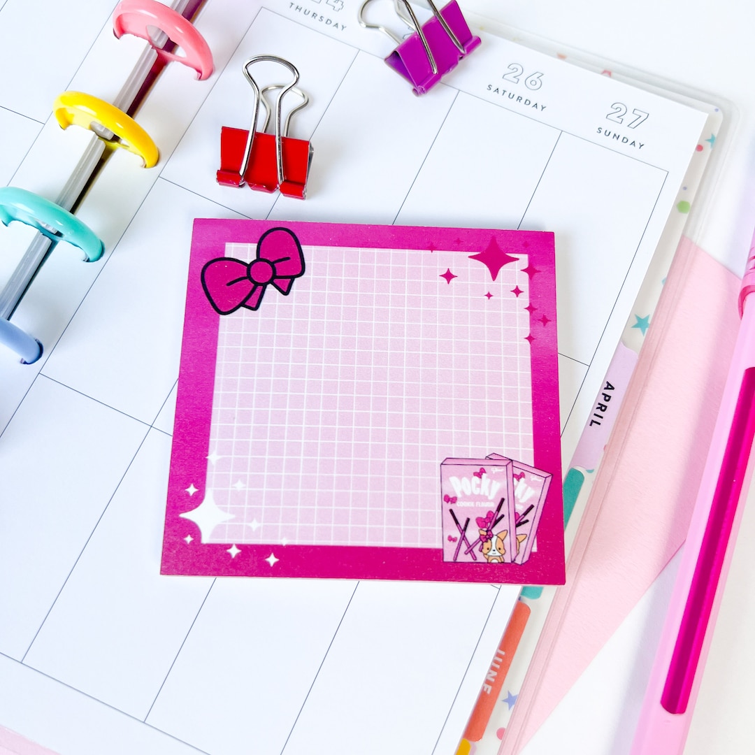 Cute Kawaii Stationary Sticky Notes Grid Notepad Corgi Pink Pocky Asian ...