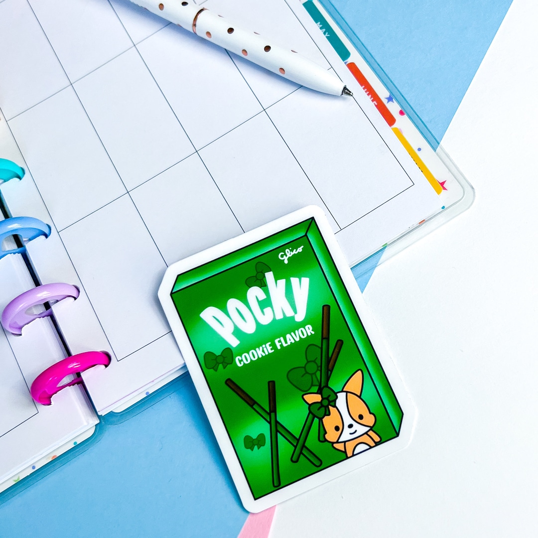 Green Pocky Asian Snacks Cute Kawaii Corgi Cookie Vinyl Diecut Sticker ...