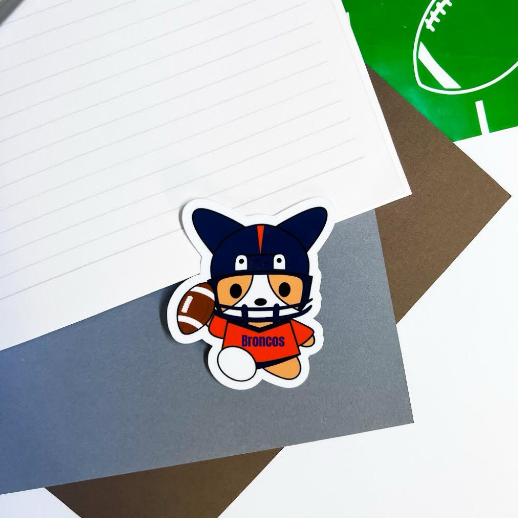 Football Denver Cute Kawaii Corgi Cookie Vinyl Diecut Sticker With ...