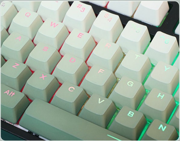 109 Green Gradient Translucent Keycap Set With Top-side Printing, PBT ...