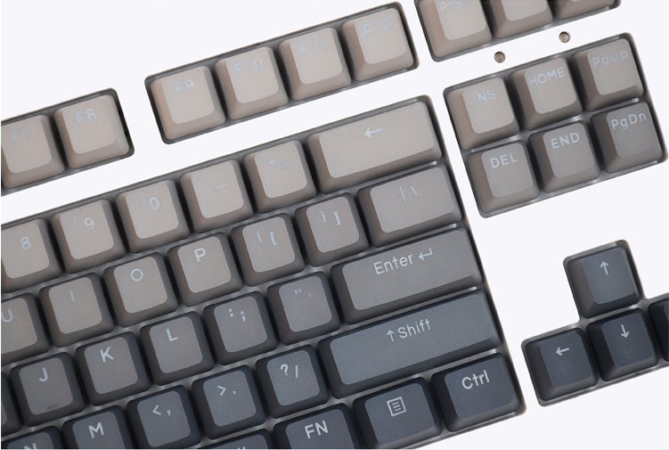 109 Gray Gradient Translucent Keycap Set With Top-side Printing, PBT ...