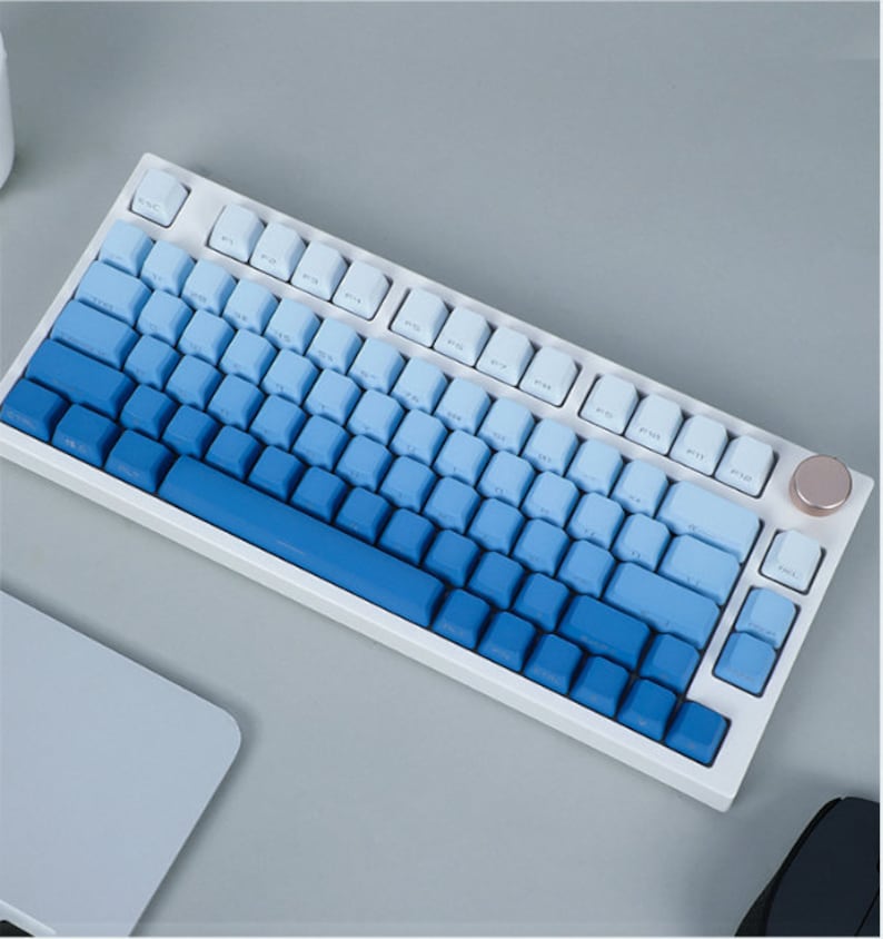 109 Blue Gradient Translucent Keycap Set With Top-side Printing, PBT ...