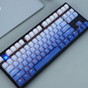 109 Blue Gradient Translucent Keycap Set With Top-side Printing, PBT ...