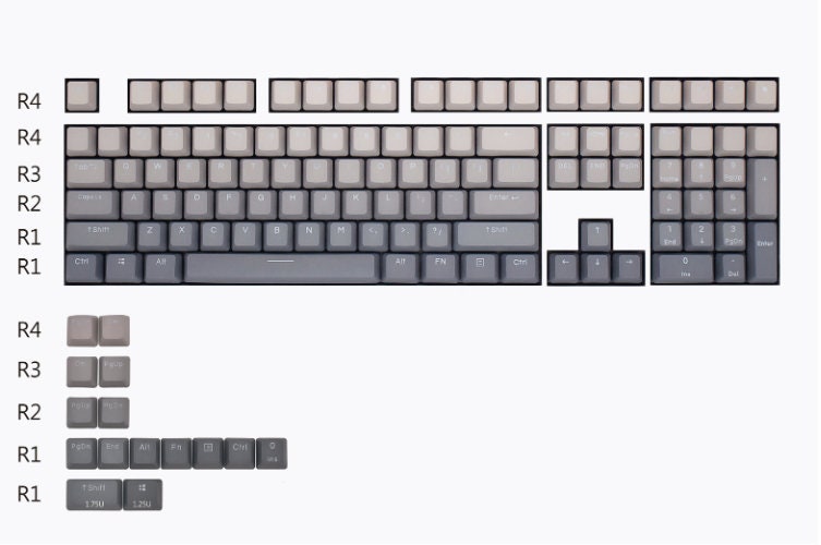 109 Gray Gradient Translucent Keycap Set With Top-side Printing, PBT ...