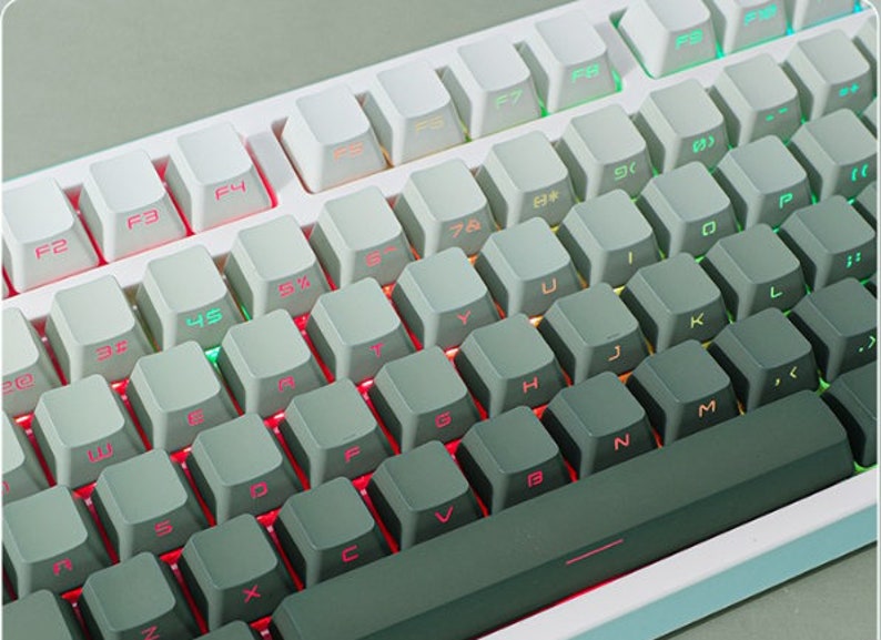 109 Green Gradient Translucent Keycap Set With Top-side Printing, PBT ...