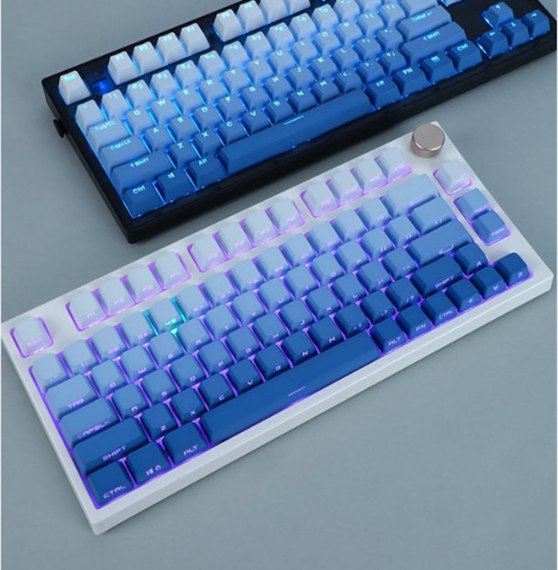 109 Blue Gradient Translucent Keycap Set With Top-side Printing, PBT ...