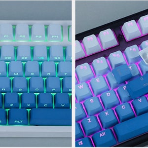 109 Blue Gradient Translucent Keycap Set With Top-side Printing, PBT ...