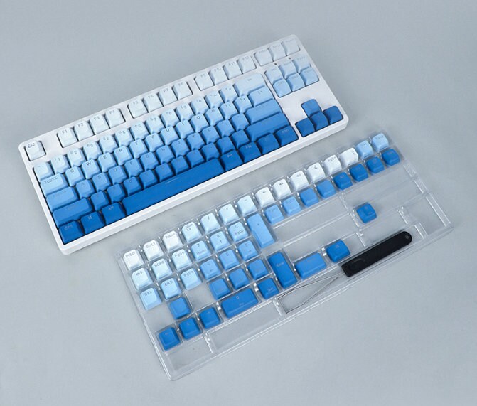 109 Blue Gradient Translucent Keycap Set With Top-side Printing, PBT ...