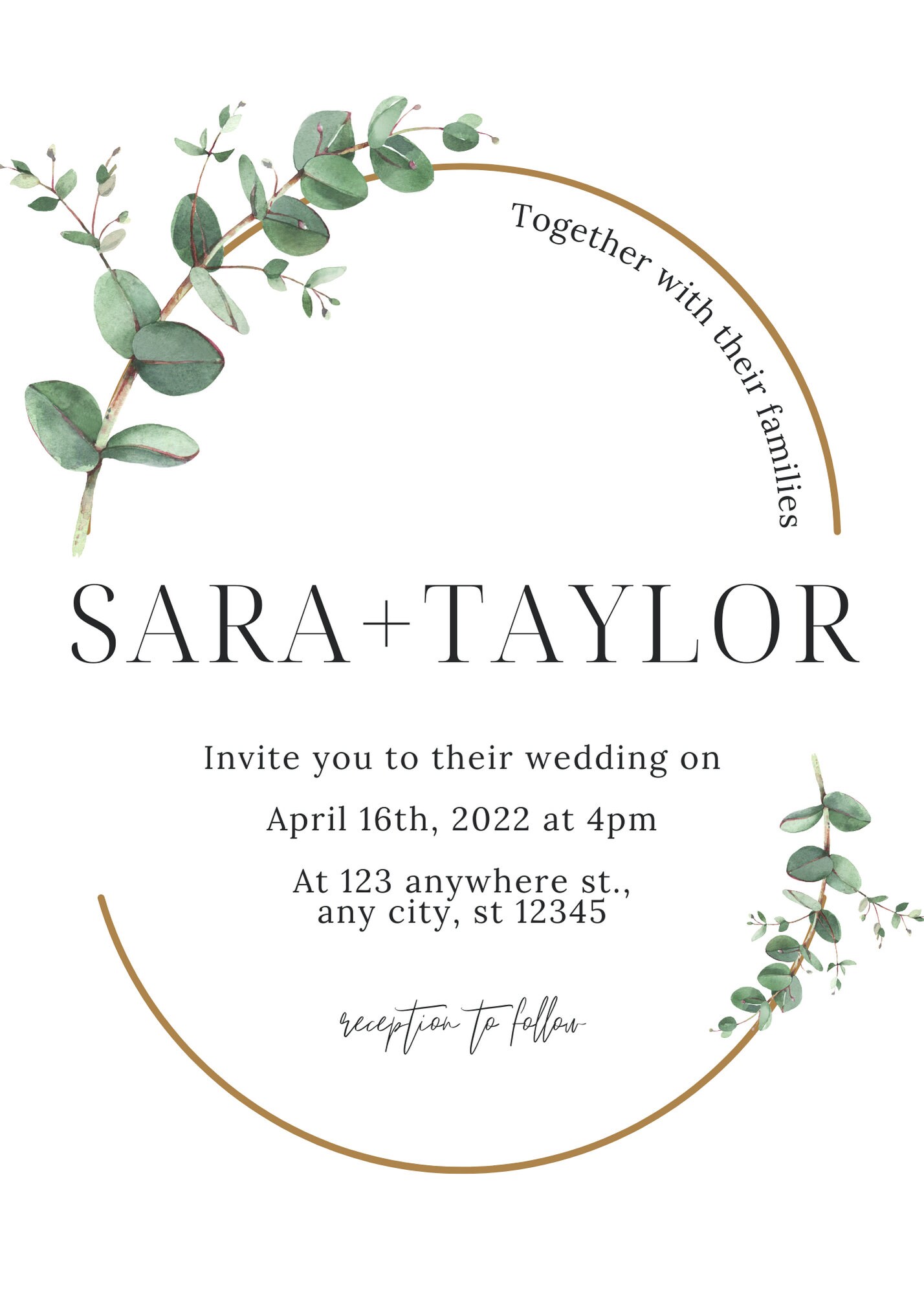 Simple Greenery Wedding Invite Template - Etsy