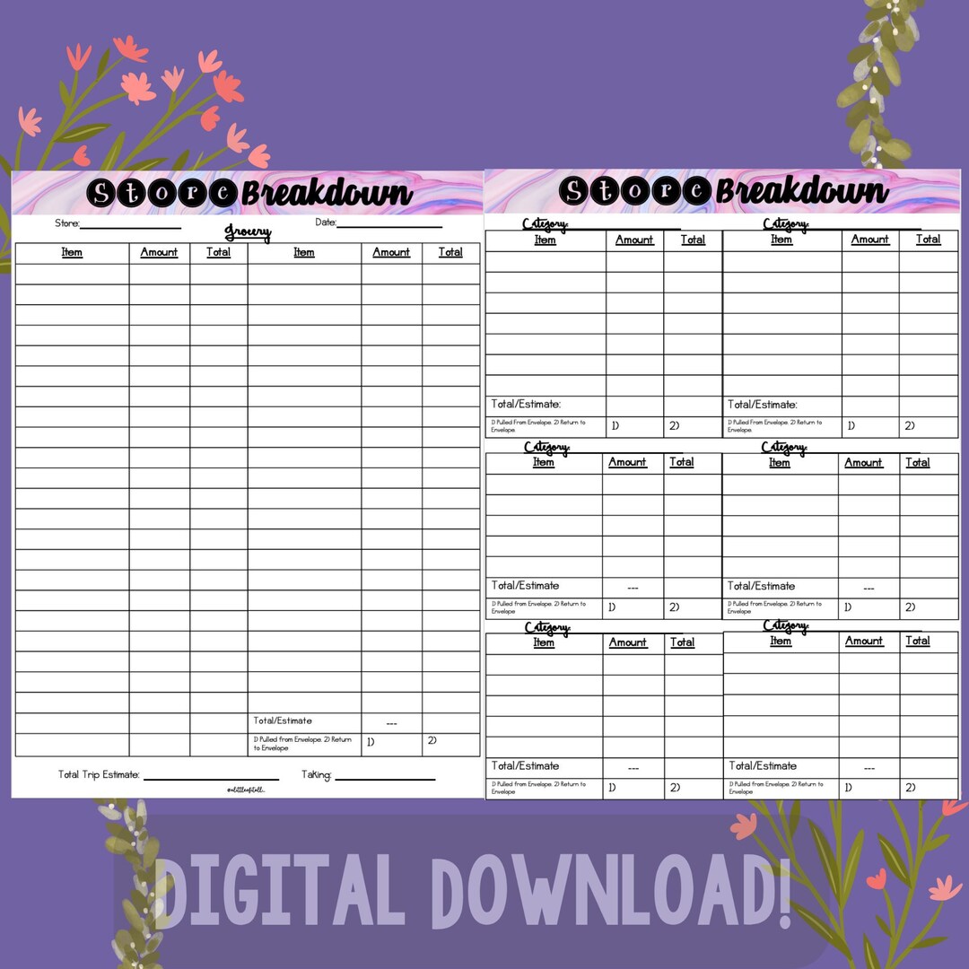 Store Breakdown Sheet - Etsy