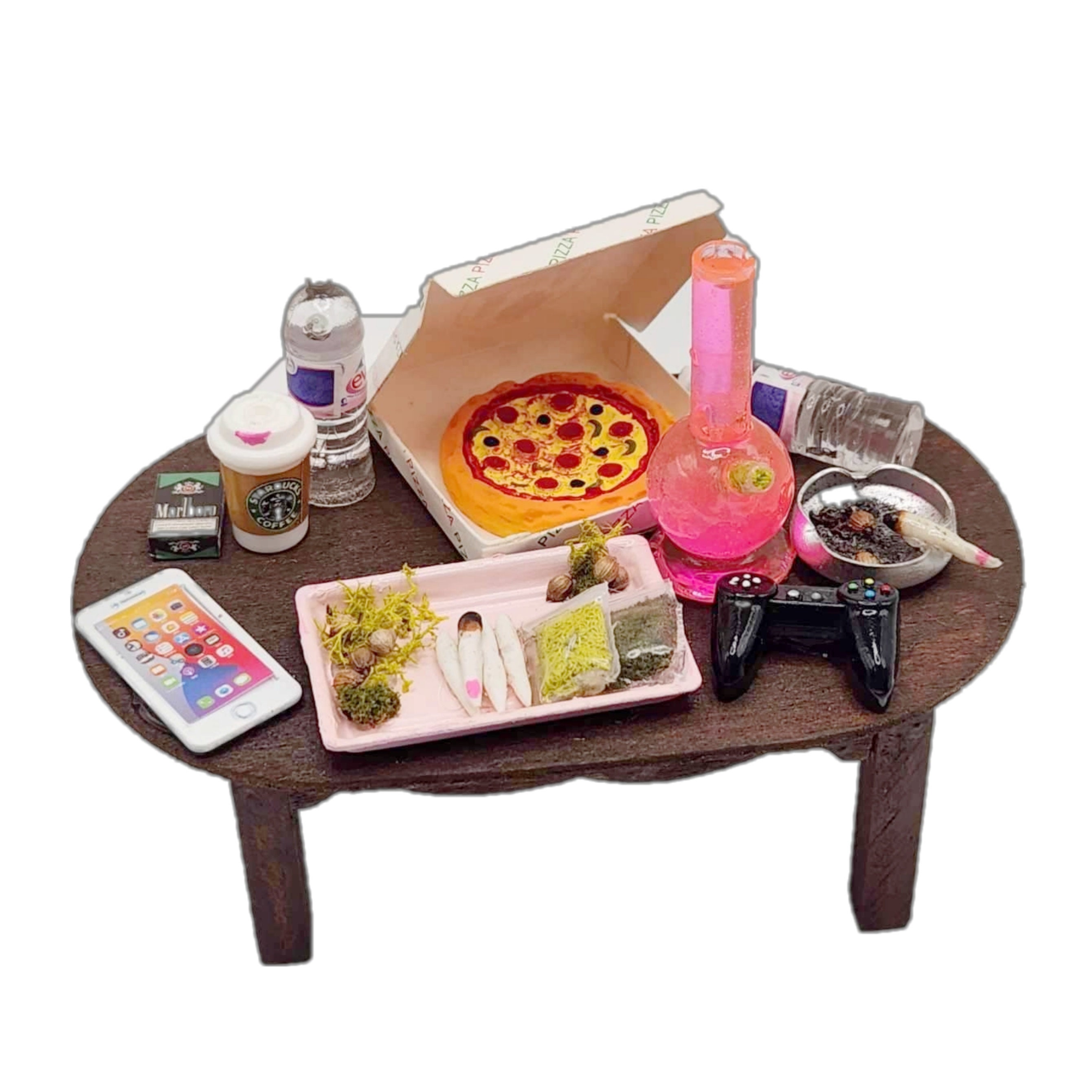 420 Dollhouse Coffee Table Miniature Fake Weed Rolling Table Ashtray ...