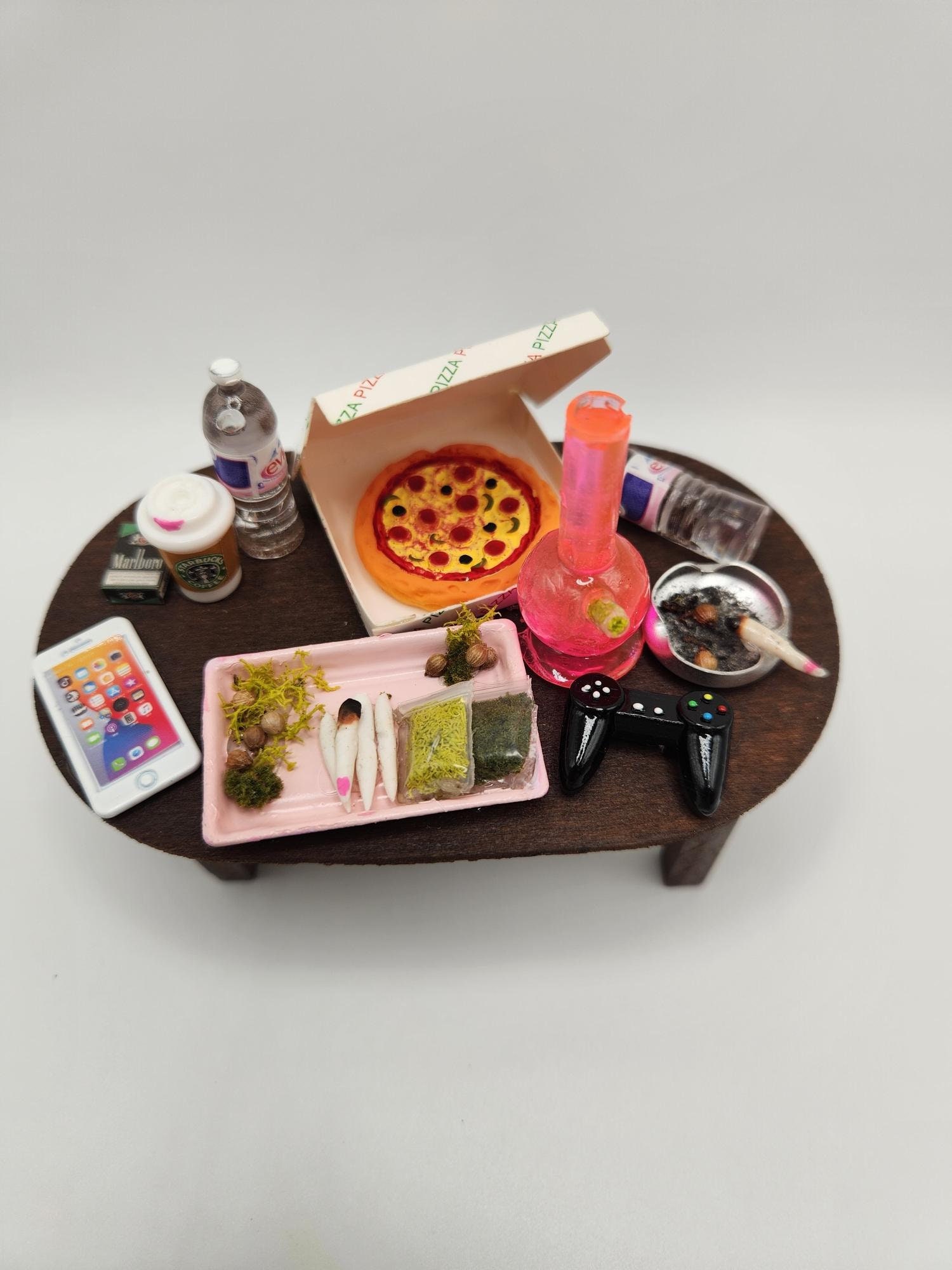 420 Dollhouse Coffee Table Miniature Fake Weed Rolling Table Ashtray ...