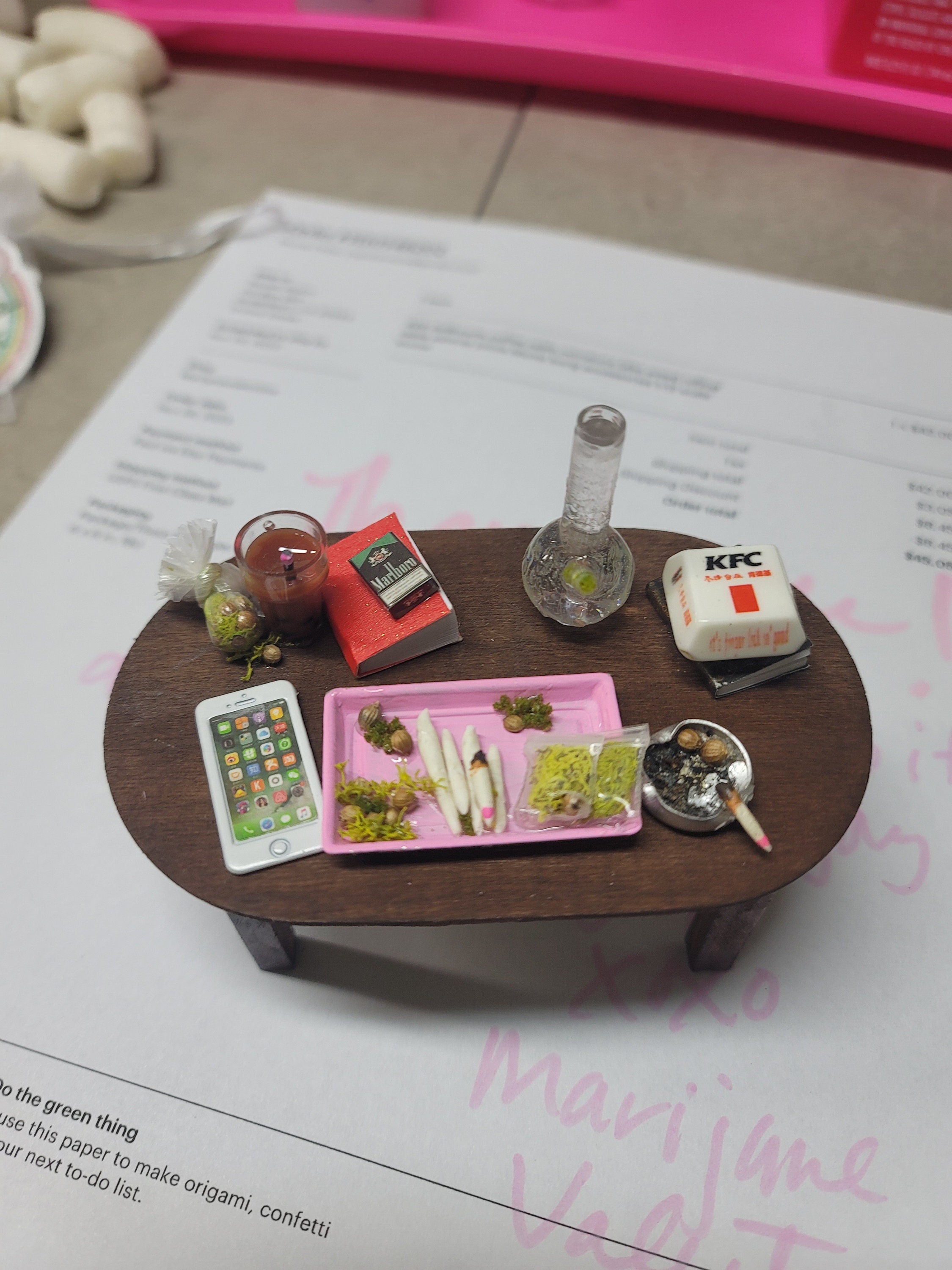 420 Dollhouse Coffee Table Miniature Fake Weed Rolling Table Ashtray ...