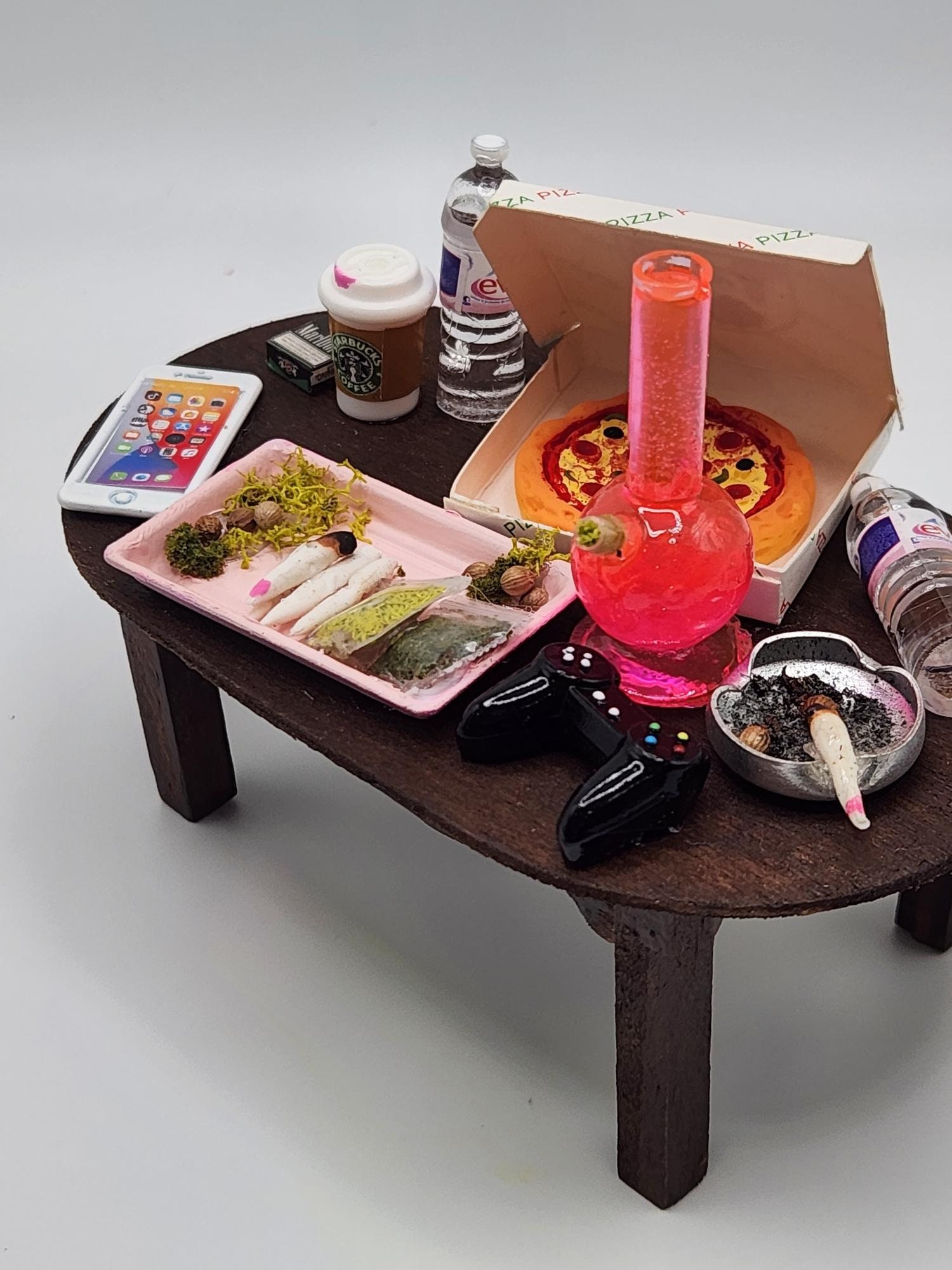 420 Dollhouse Coffee Table Miniature Fake Weed Rolling Table Ashtray ...