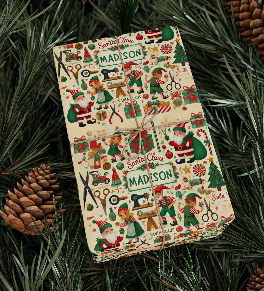 Personalized Name Wrapping Paper, Custom Santa Workshop Wrapping Paper ...