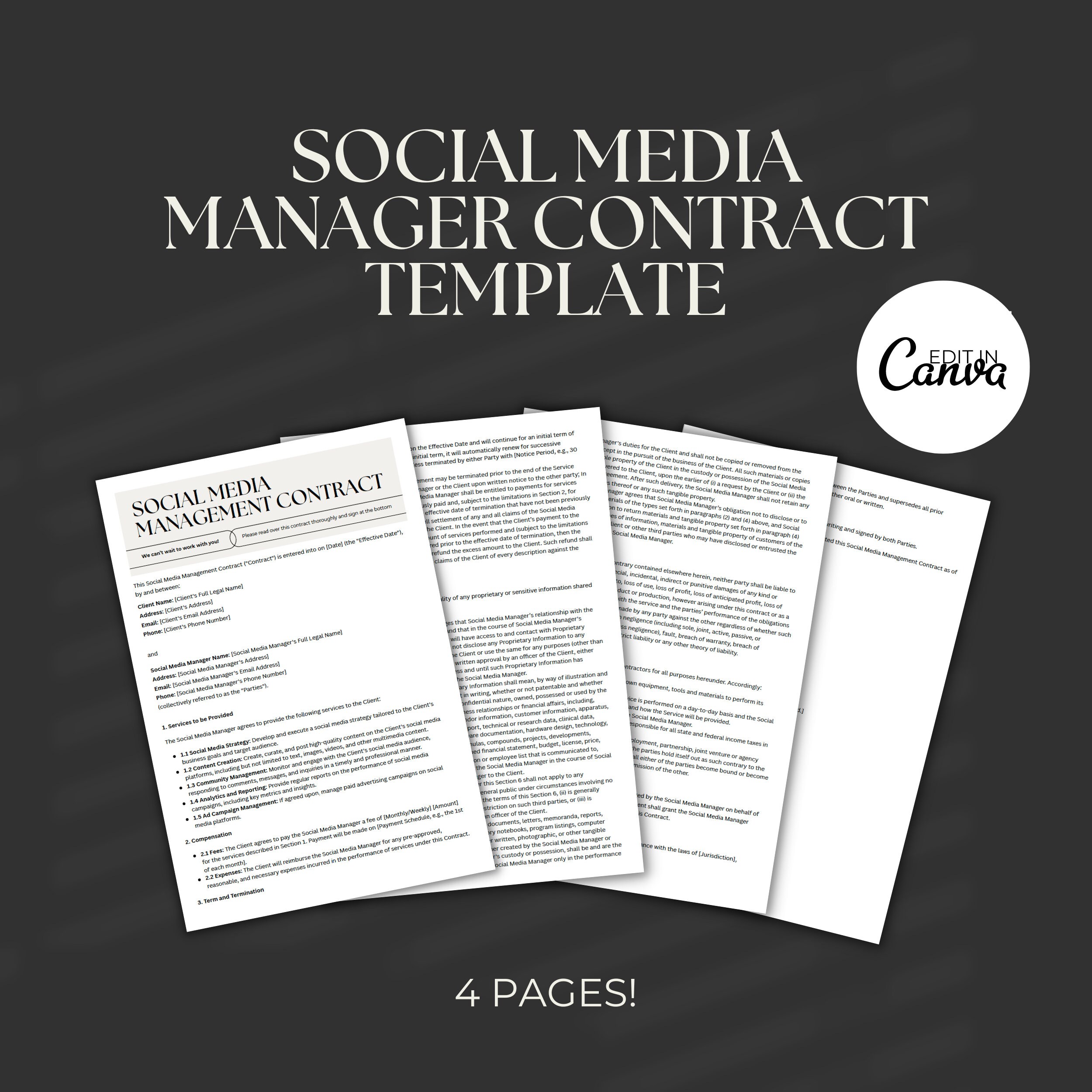Freelance Social Media Manager Contract Template Social Media - Etsy