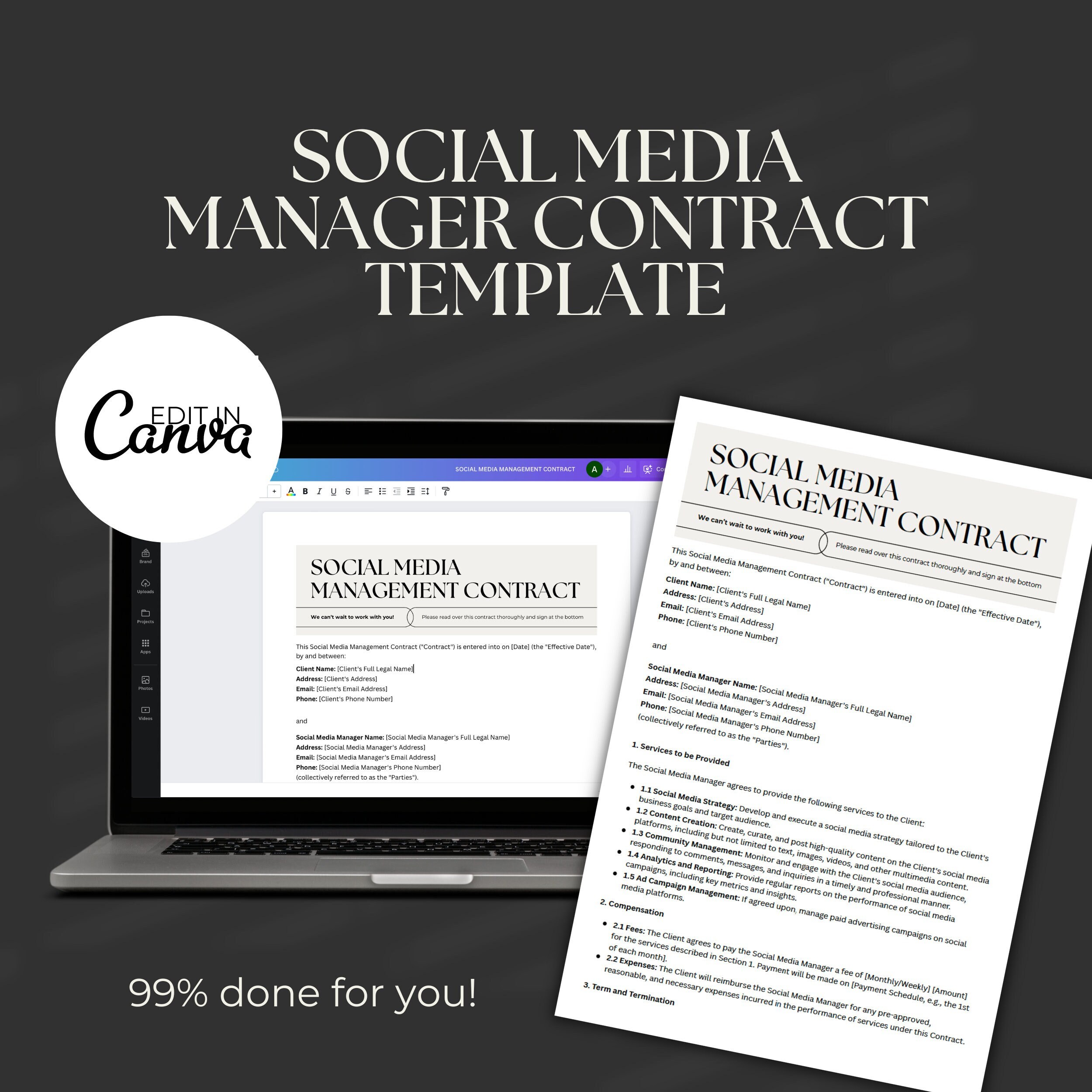 Freelance Social Media Manager Contract Template Social Media - Etsy
