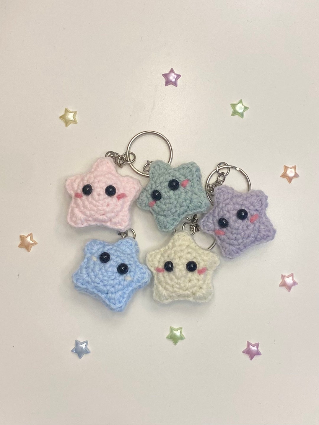 Crocheted Mini Pastel Star Keychains - Etsy