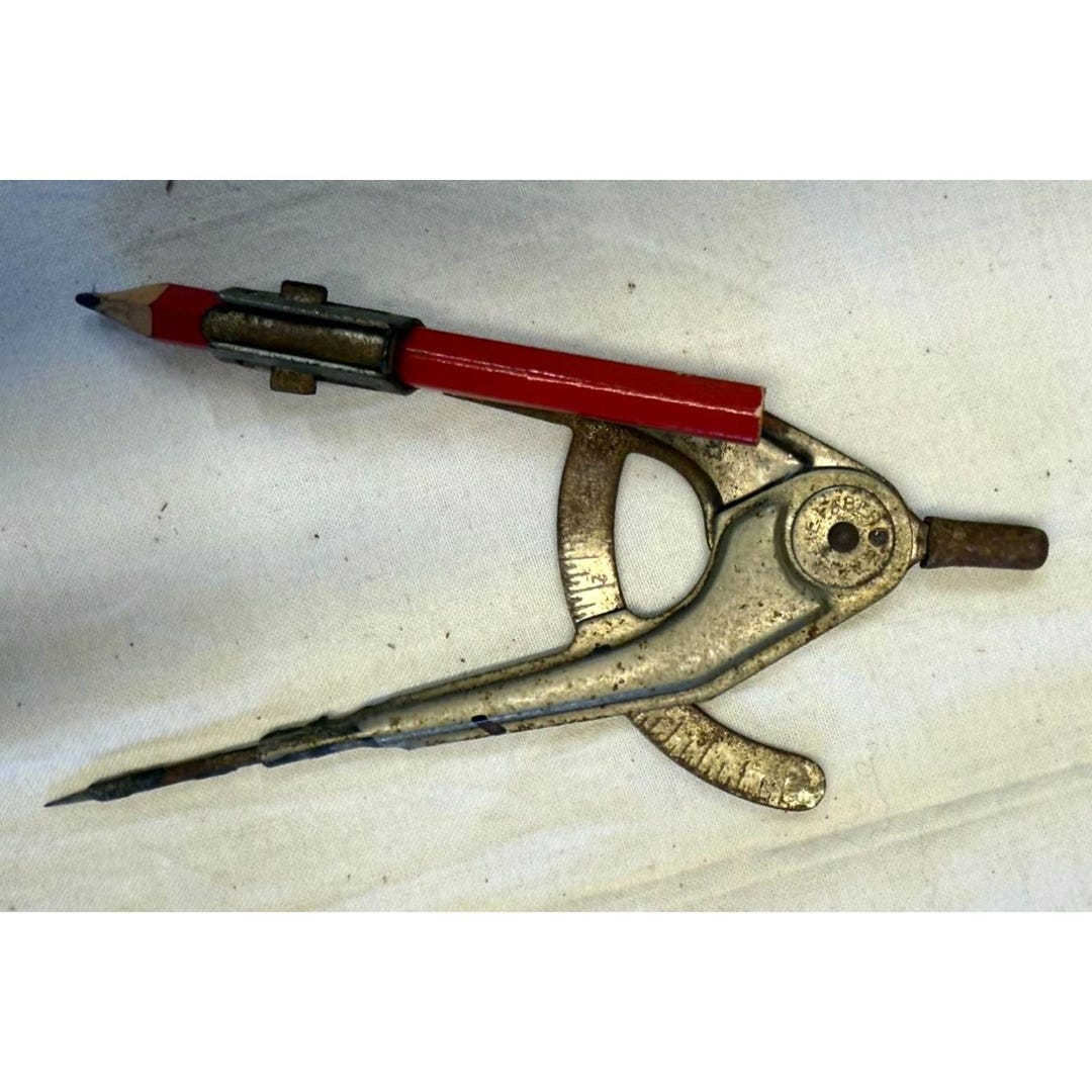 Antique Metal Drafting Compass With Red Pencil C306 - Etsy
