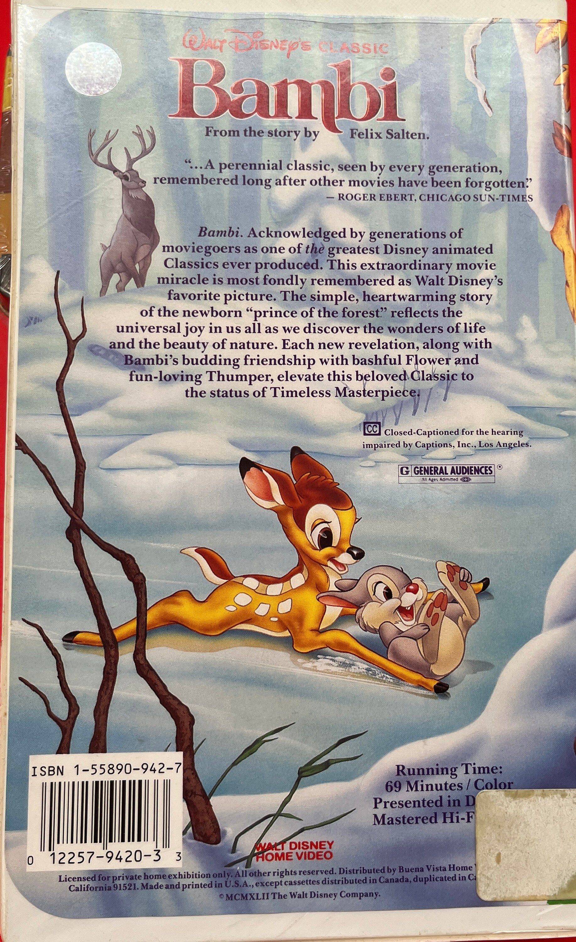 Walt Disney's Classic Bambi VHS Black Diamond Edition 942 Red Signature ...