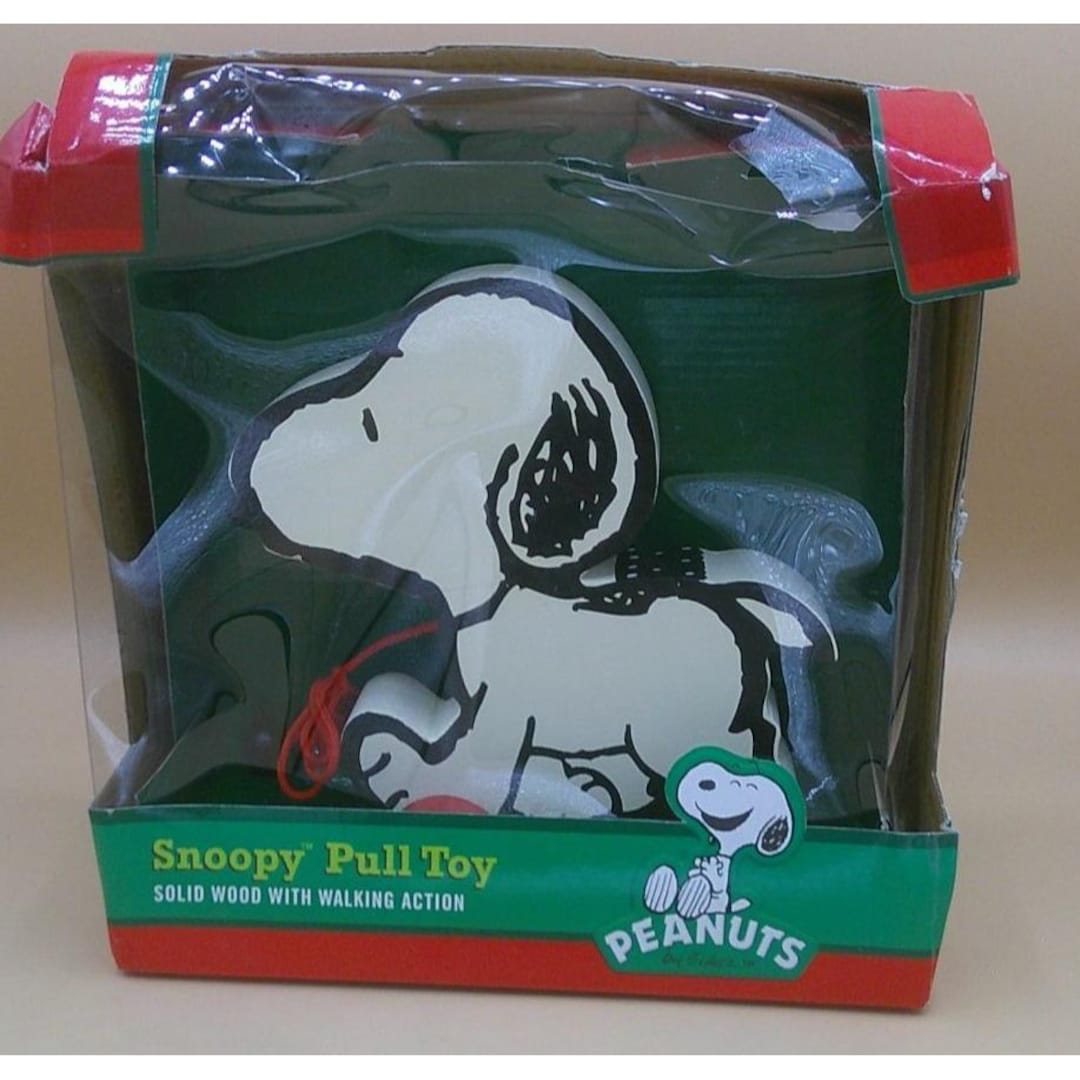 Vintage Peanuts Snoopy Pull Toy Solid Wood With Walking Action AB31 Dd ...