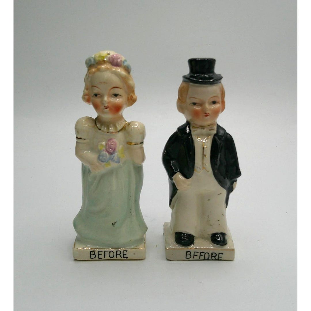 Vintage Before & After Bride and Groom Salt and Pepper Shaker Set Decor ...