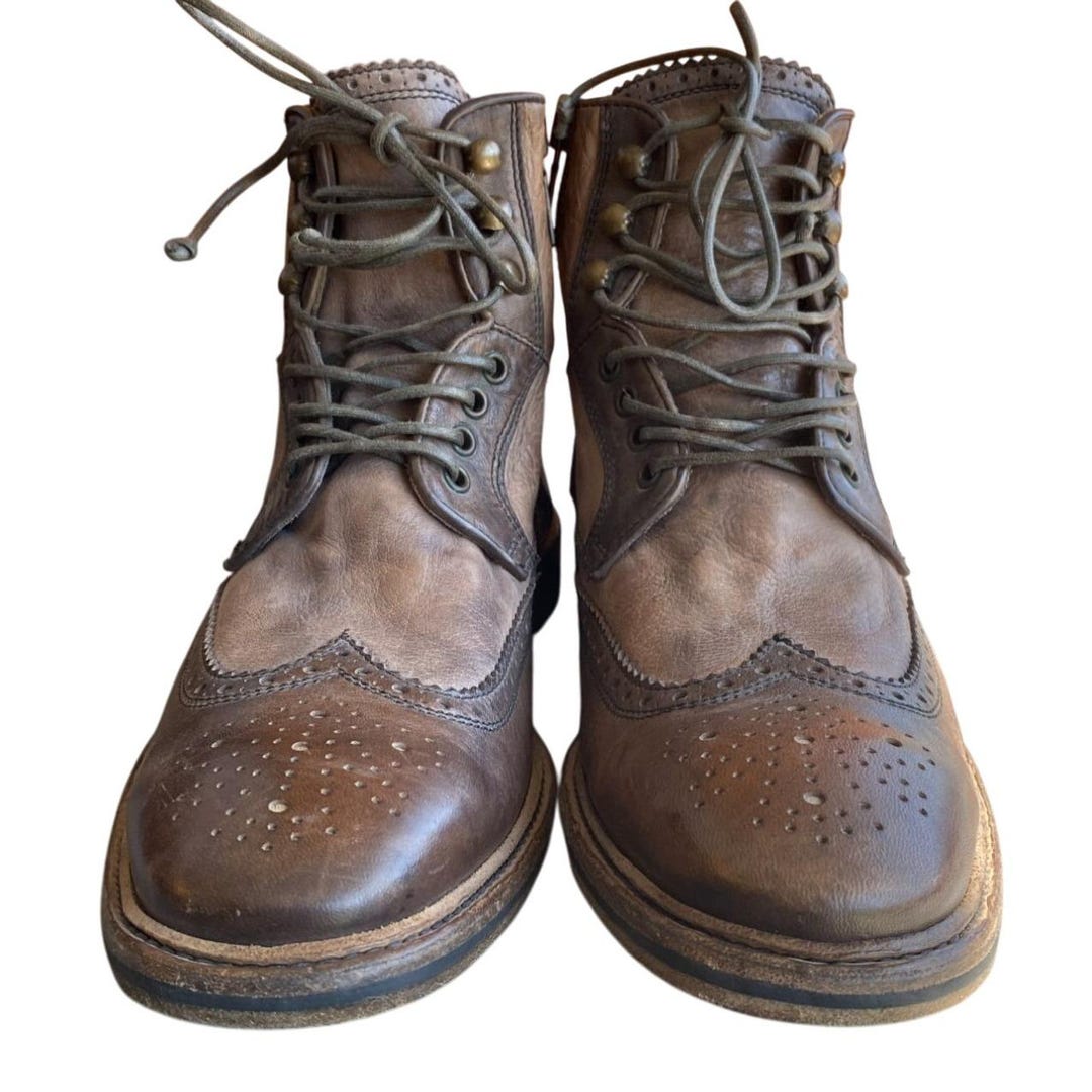 John Varvatos Mens Brown Leather Wingtip Combat Boots W/ Side Zipper Sz ...