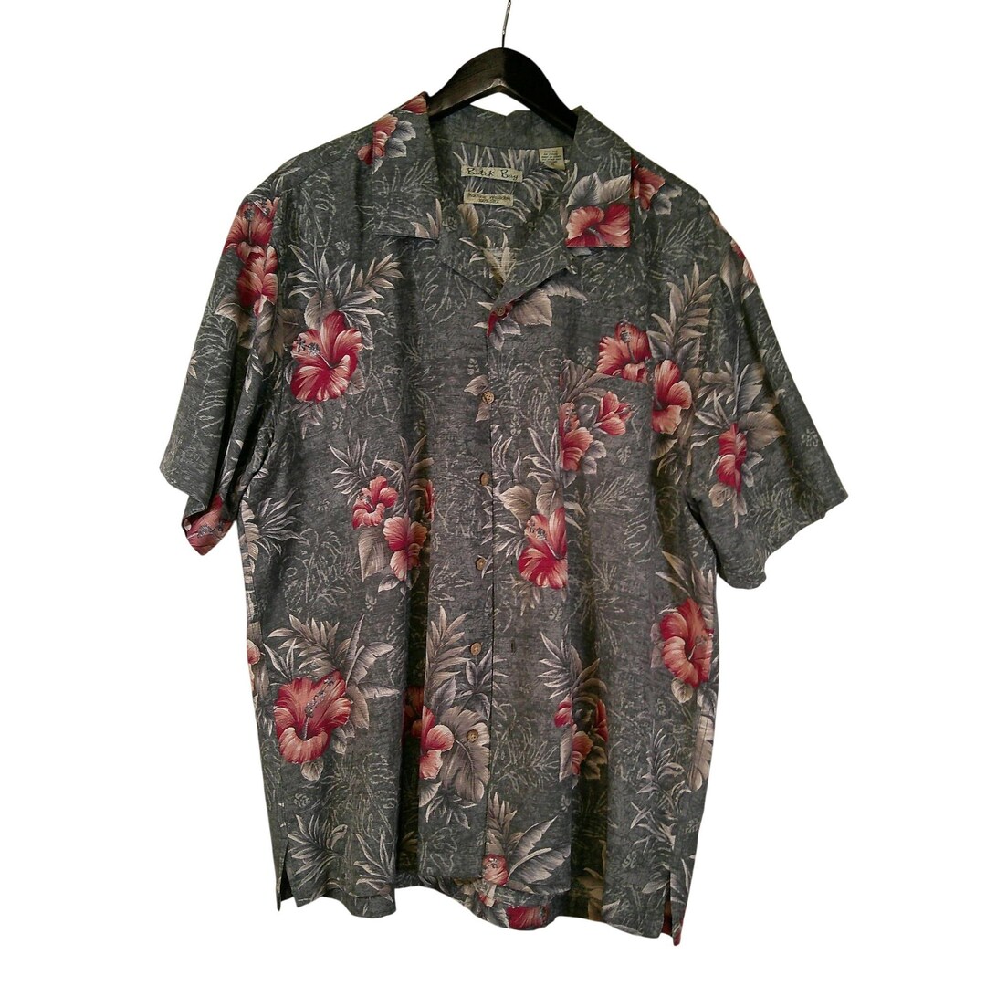 Vintage Batik Bay Hawaiian Shirt XL 100% Silk Floral Short Sleeve E01 B ...