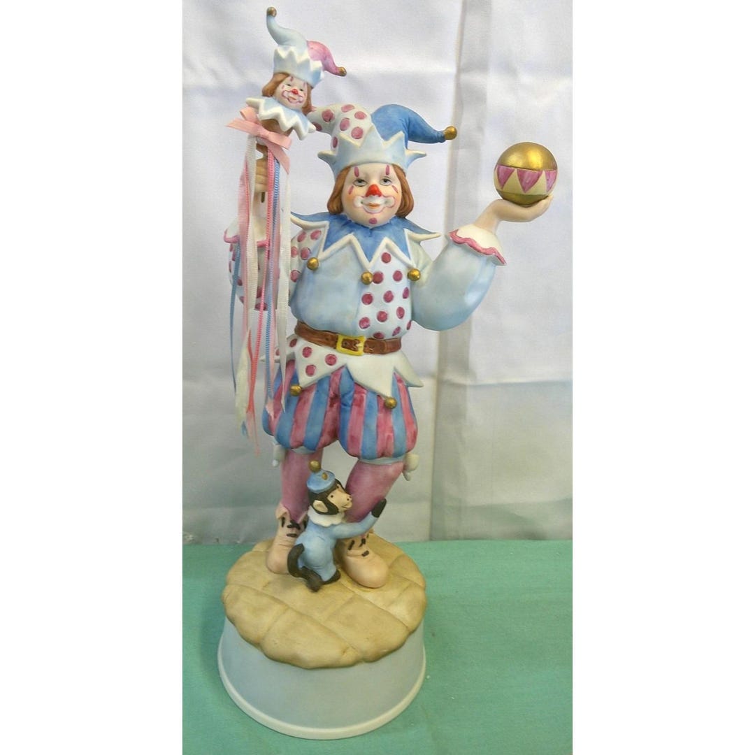 Enesco Musical Figurine Clown With Jester Stick Joker E211 Hh - Etsy